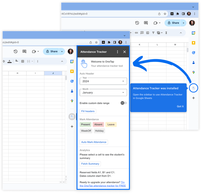 Attendance Tracker for Google Sheets™ | OneTap