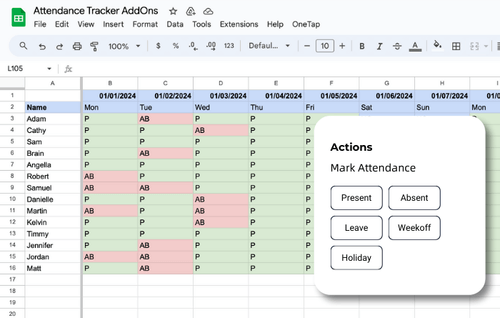Attendance Tracker for Google Sheets™ | OneTap