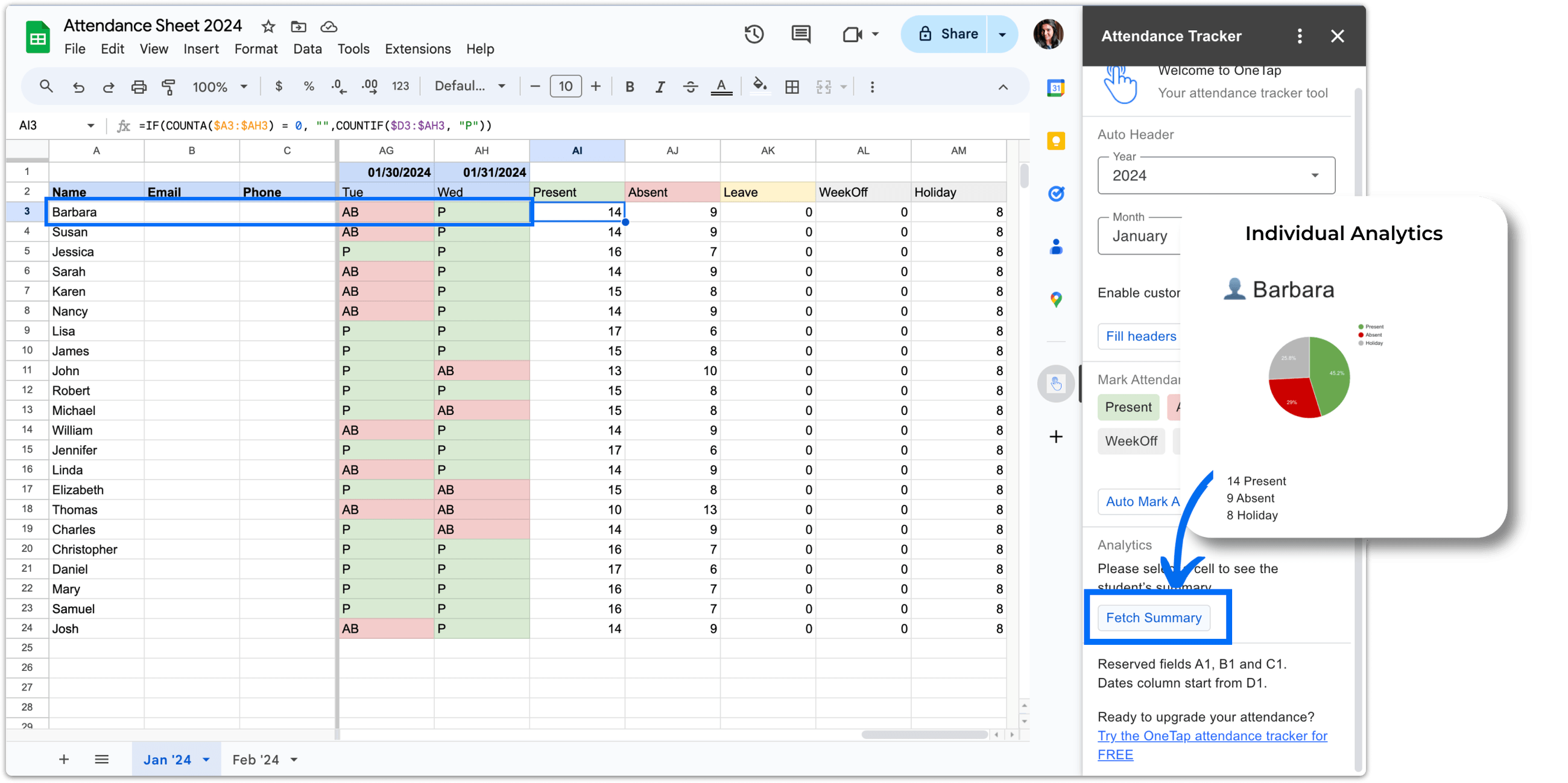 Attendance Tracker for Google Sheets™ | OneTap